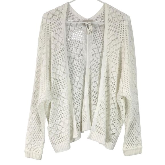 Becool | Sweaters | Becool White Open Knit Long Sleeve Vneck Open Front ...